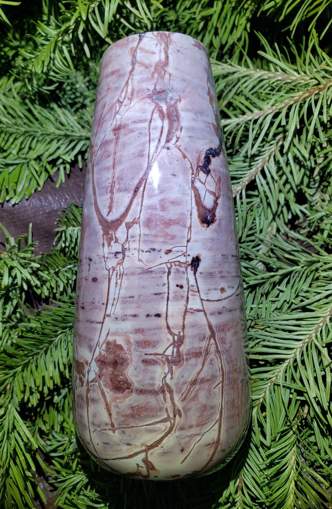 6" Picture Jasper Vase Cylinder Container Pink Purple Home Decor, 847g ...