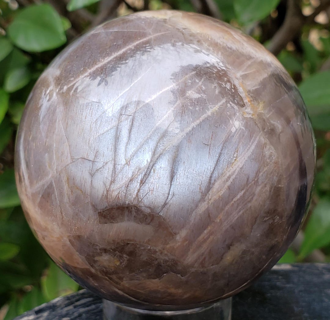 2.6" Stunning Black Skeleton Moonstone Sunstone Crystal Sphere Orb Ball ...