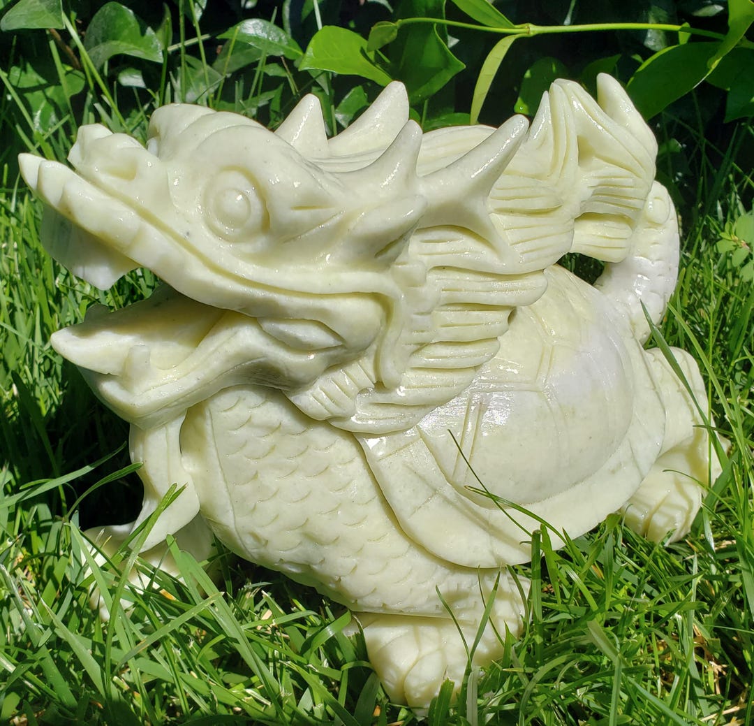 7" Dragon Turtle Natural Lemon Jade Jade Feng Shui Hand Carving Statue ...