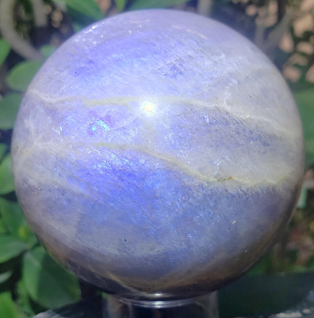 2.9" Iridescent Black Moonstone Sunstone Sphere, Blue Flash Crystal Orb ...