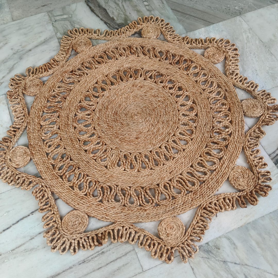 Handwoven Jute Rug: Rustic Boho Round Floor Mat - Etsy