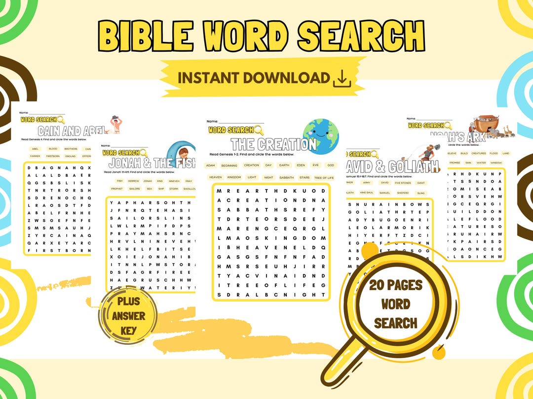 Bible Word Search: 20 Old Testament Bible Stories Word Hunt for Sunday ...