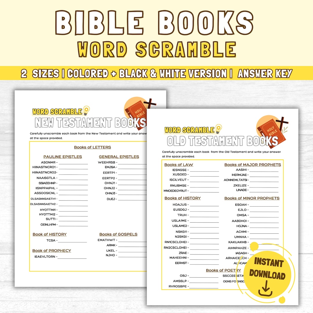 Books of the Bible: Word Scramble, Old and New Testament Books ...
