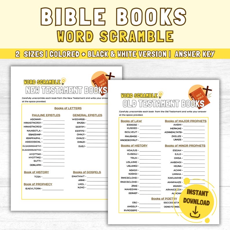 Books of the Bible: Word Scramble, Old and New Testament Books ...