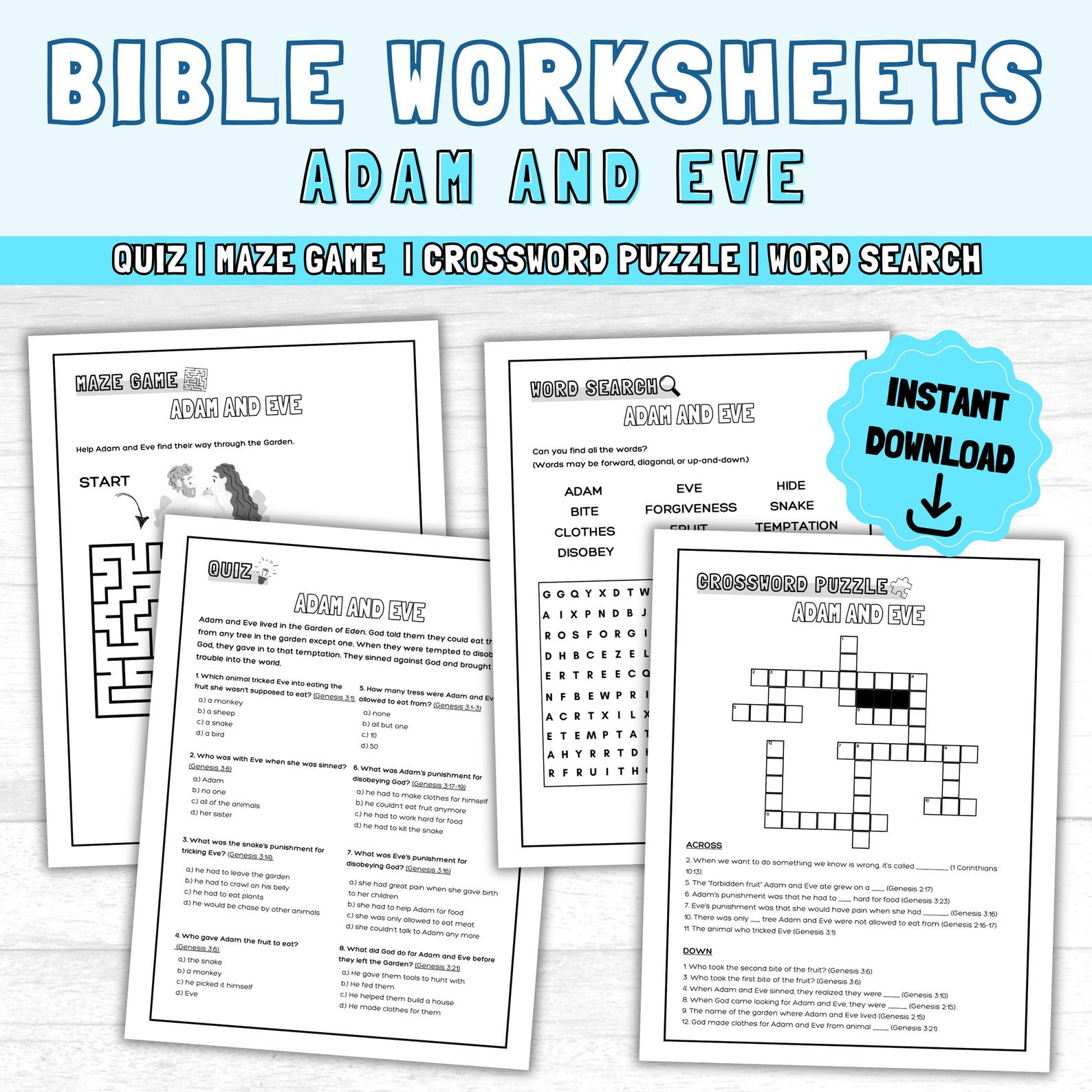 Youth Bible Study Games: ADAM AND EVE Printable Activity Worksheets ...