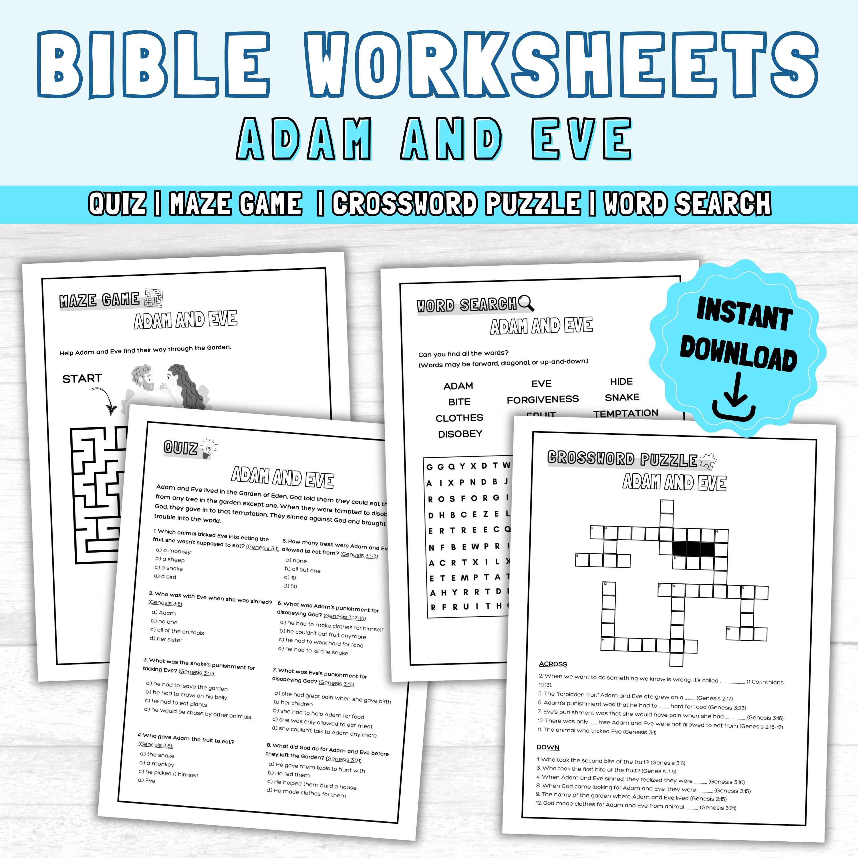Youth Bible Study Games: ADAM AND EVE Printable Activity Worksheets ...