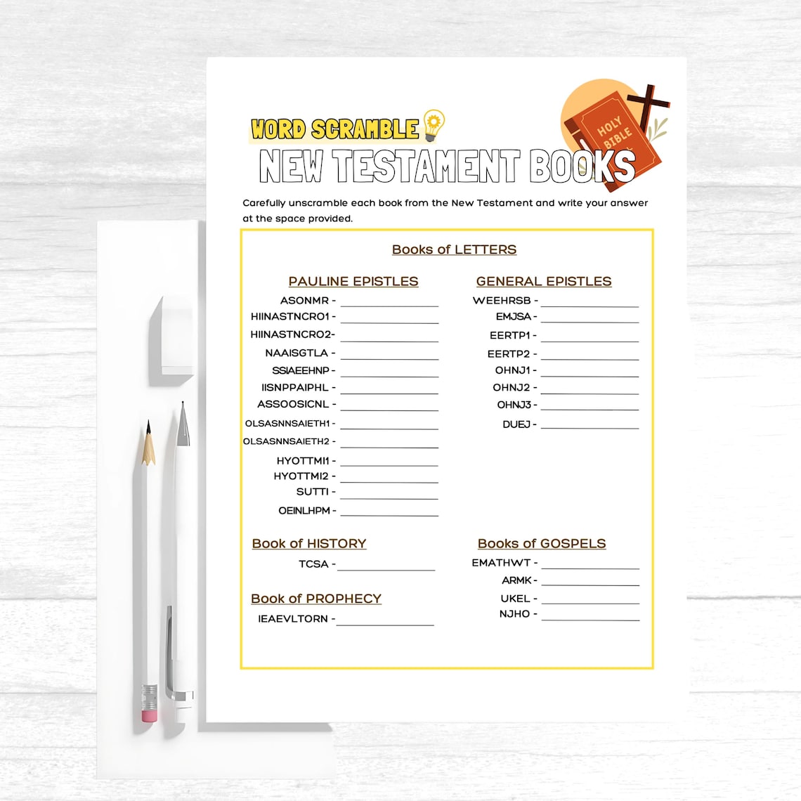 Books of the Bible: Word Scramble, Old and New Testament Books ...