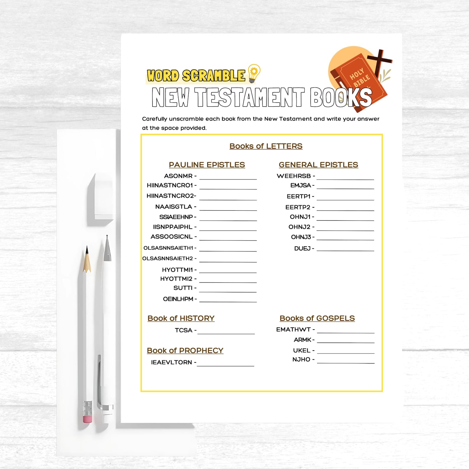 Books of the Bible: Word Scramble, Old and New Testament Books ...