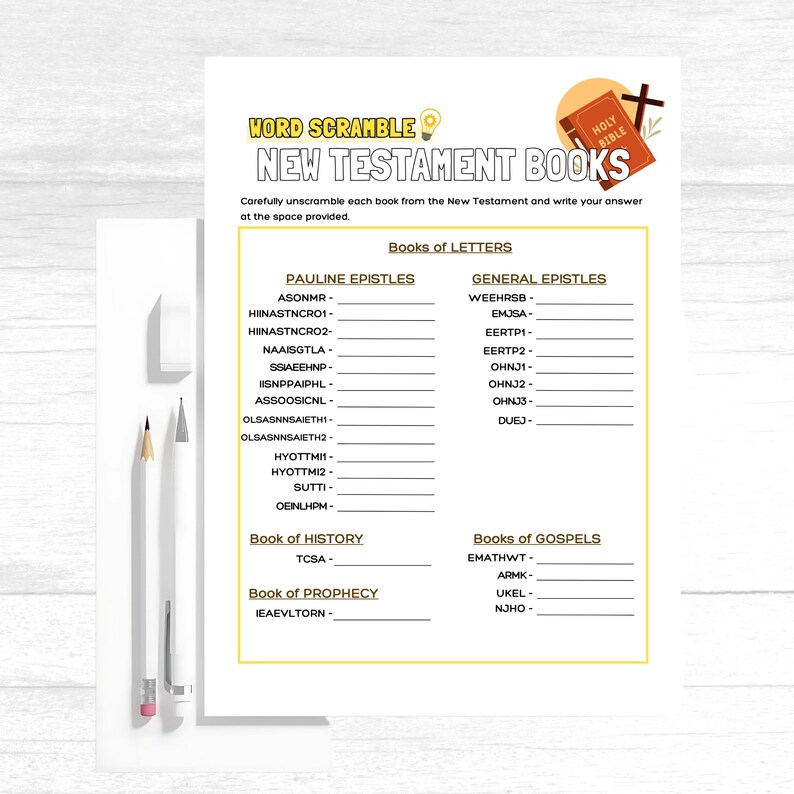 Books of the Bible: Word Scramble, Old and New Testament Books ...