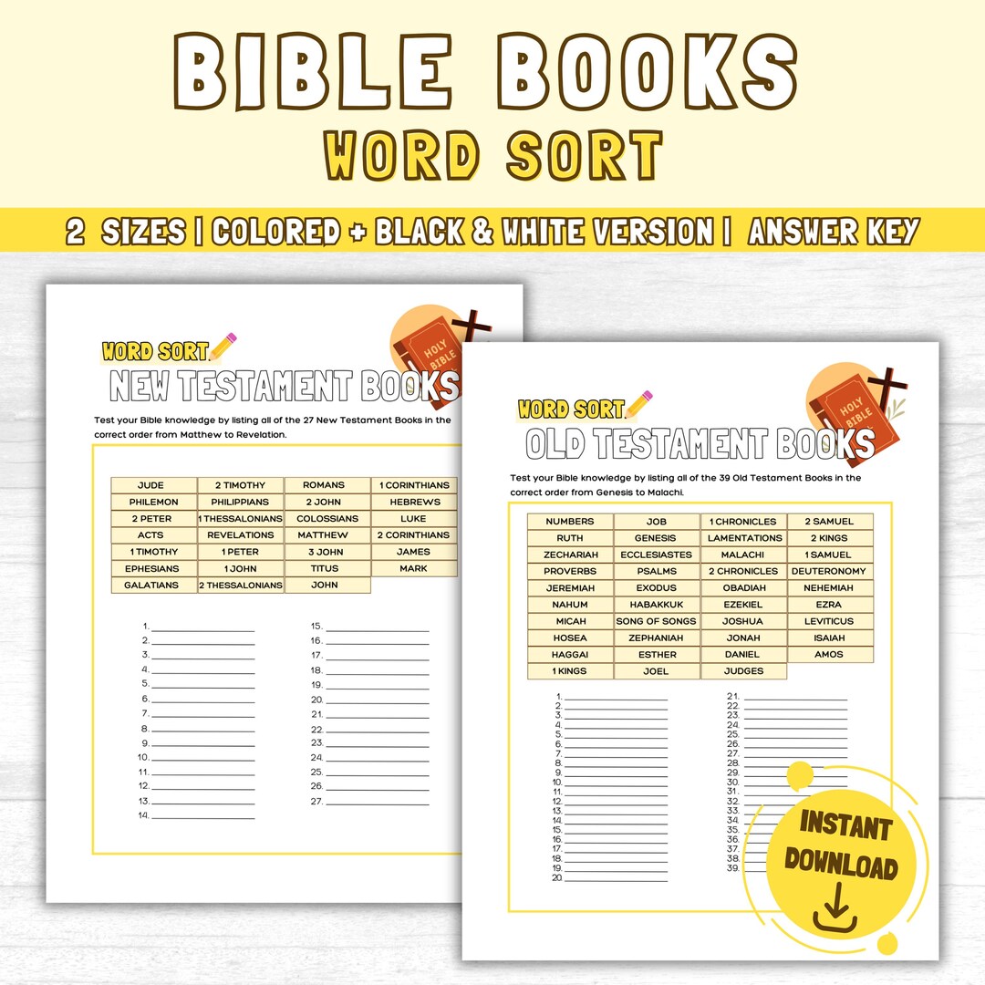 Books of the Bible: Word Sort Old and New Testament Books, Printable ...
