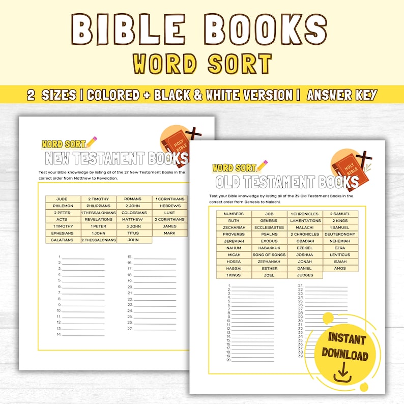 Books of the Bible: Word Sort Old and New Testament Books, Printable ...