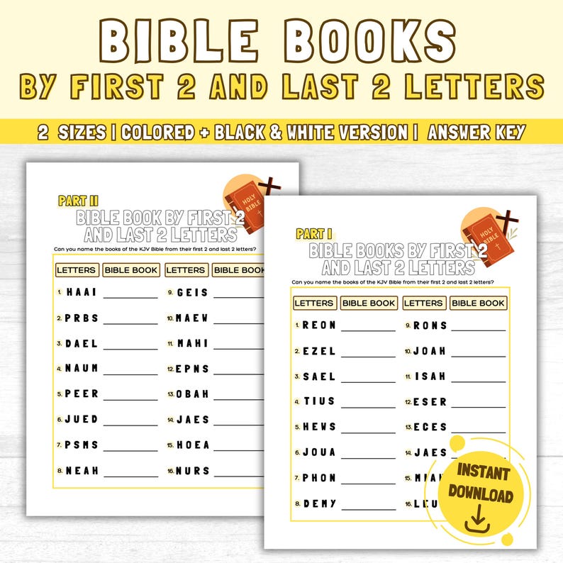 Books of the Bible Printable: First & Last Letters Challenge, Bible ...