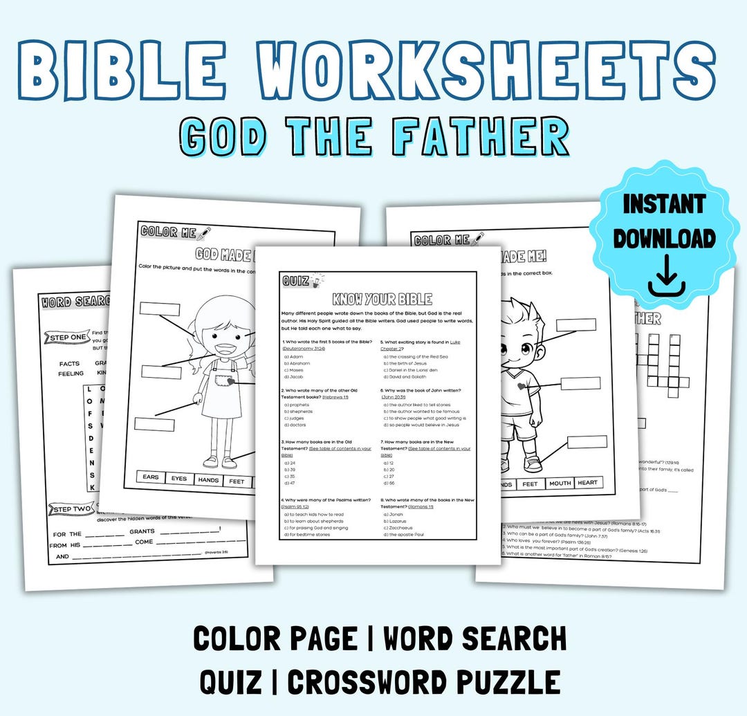 Youth Bible Study Games: GOD THE FATHER Printable Activity Worksheets ...