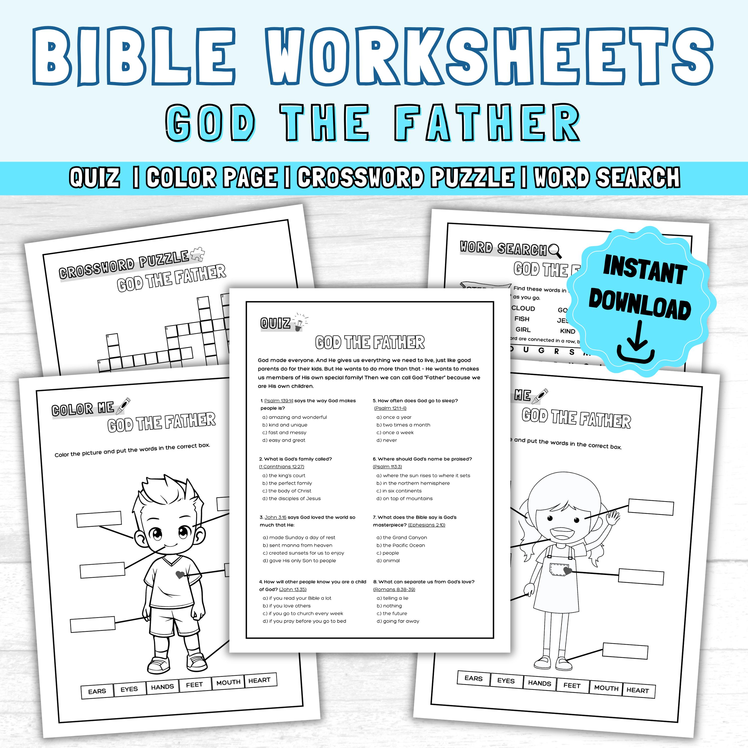 Youth Bible Study Games: GOD THE FATHER Printable Activity Worksheets ...