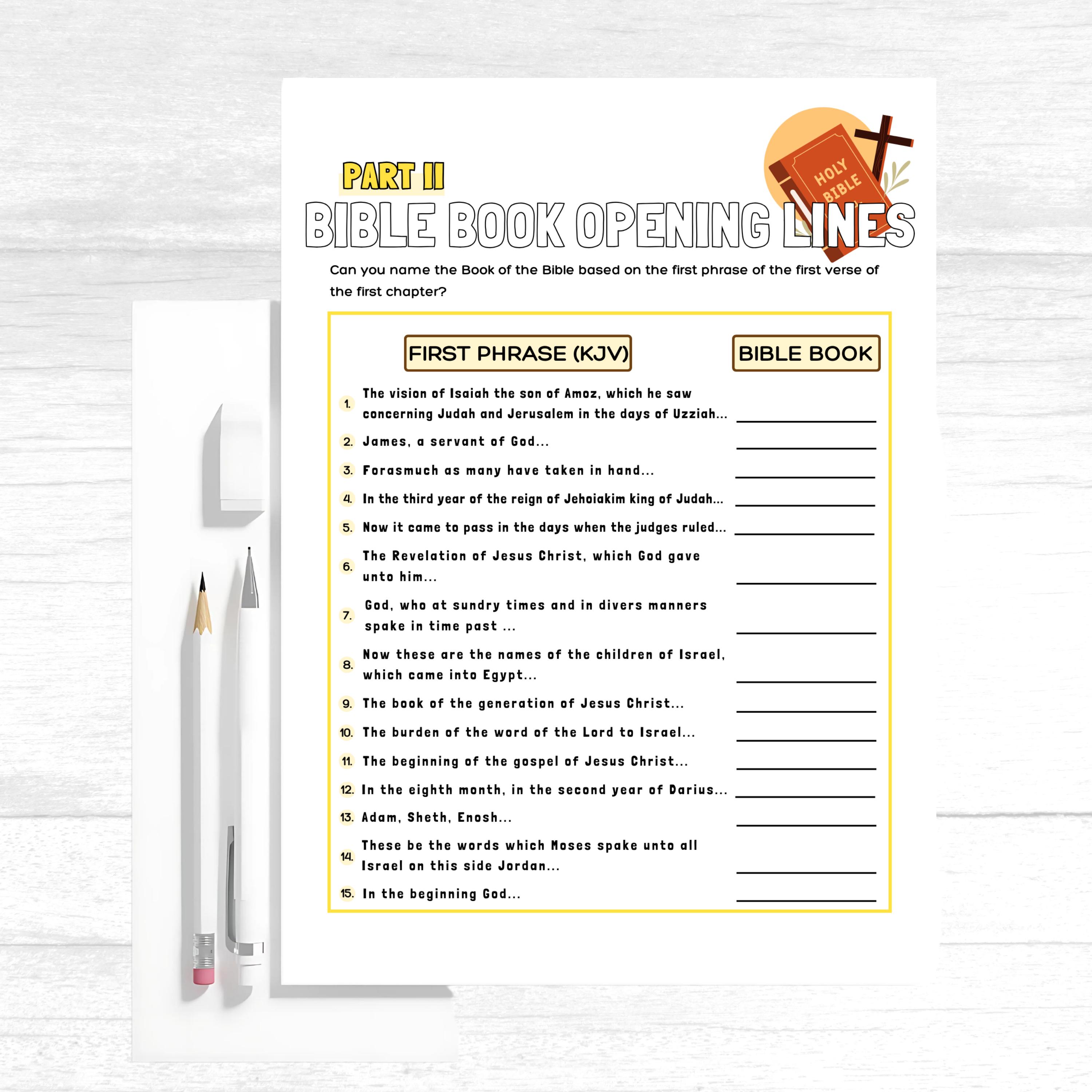 Books of the Bible Printable: Guess the Book by Its First Verse, Bible ...
