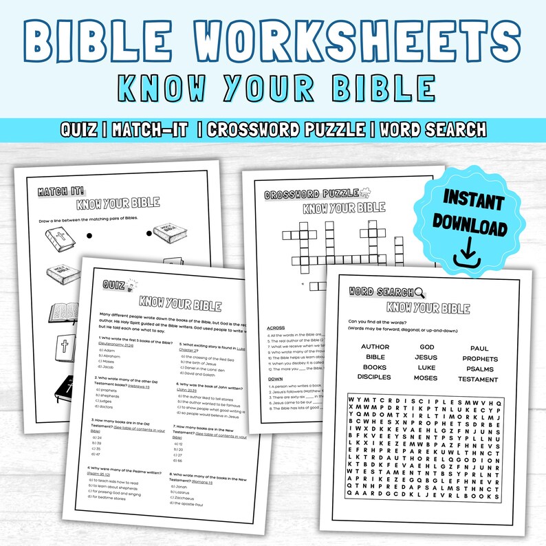 Youth Bible Study Games: KNOW YOUR BIBLE Printable Activity Worksheet ...