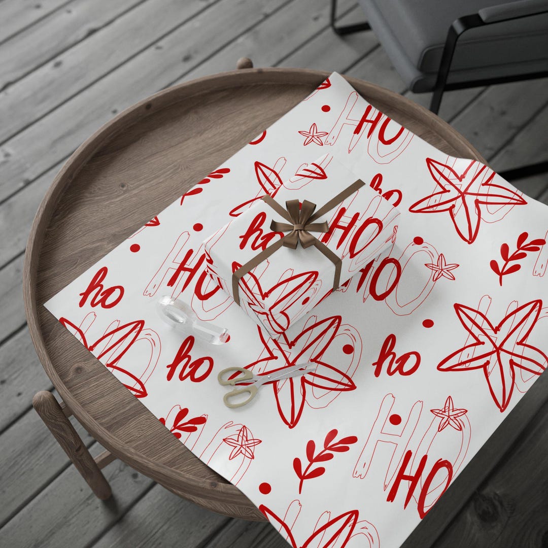 Wrapping Paper, Red Ho Ho Writing Theme, Popular & Cute Xmas Gift Wrap ...