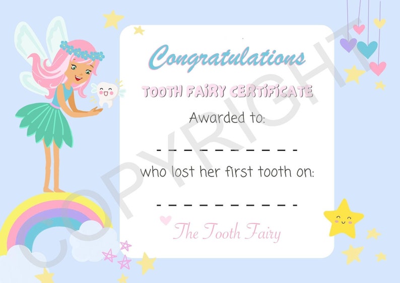Printable Tooth Fairy Certificate for Girls Personalised First Tooth ...