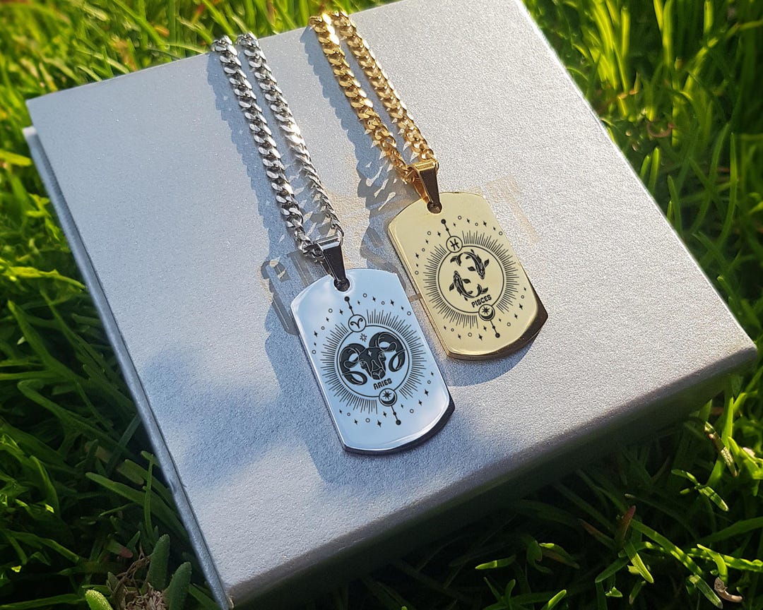 Zodiac Dog Tag Necklace, Custom Engraved Tags Necklace - Zodiac Tag ...