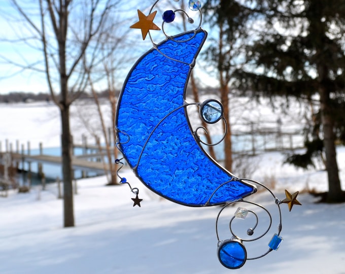 Moonlit Starry Night Stained Glass Suncatcher - Etsy