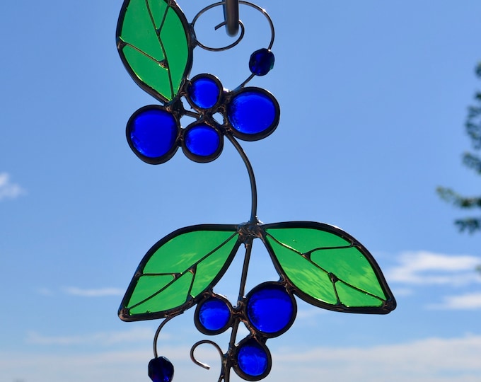 Michigan Blueberry Stained Glass Suncatcher: Summer Fruit Window Decor ...