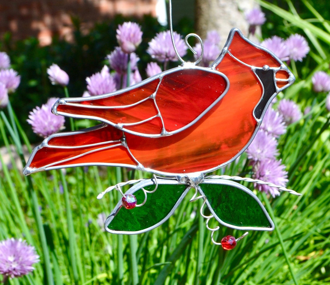 Bright Red Cardinal Stained Glass Suncatcher Father's Day | Etsy