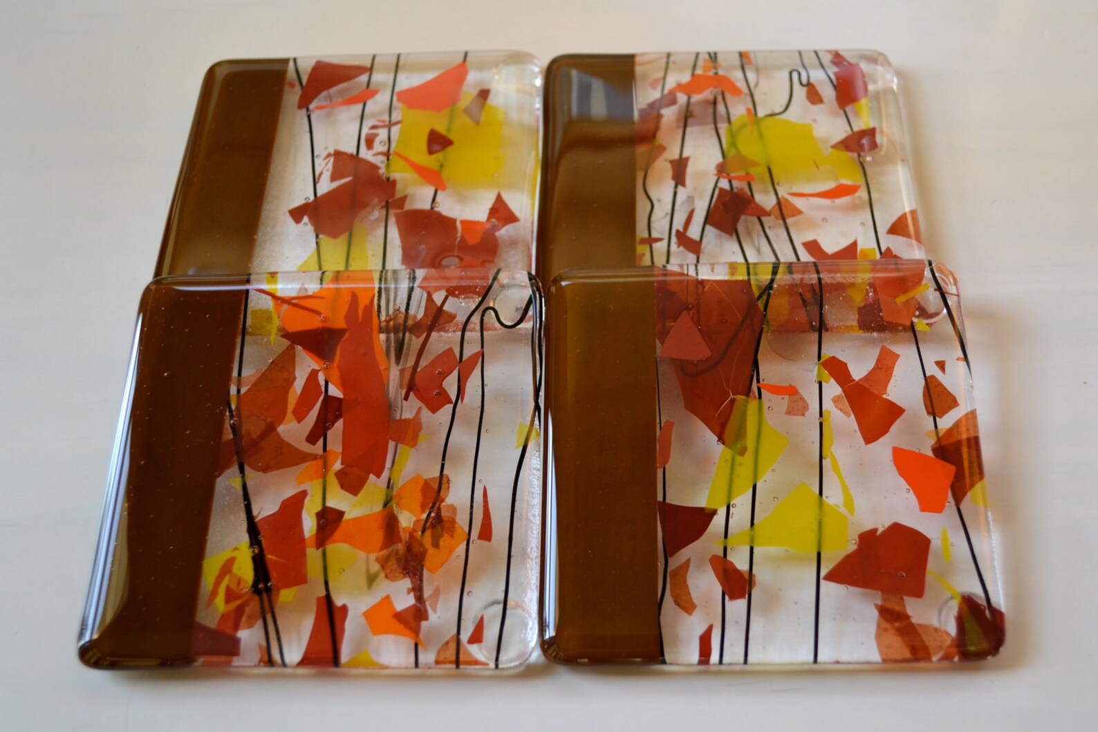 Falling Leaves Fused Glass Coasters - Etsy