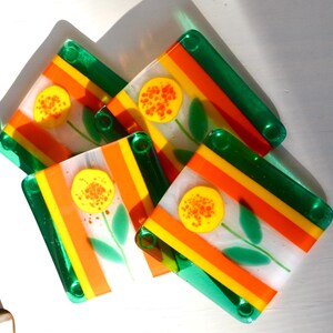 Sunshine Bloom Fused Glass Flower Coasters Spring Renewal Joy - Etsy