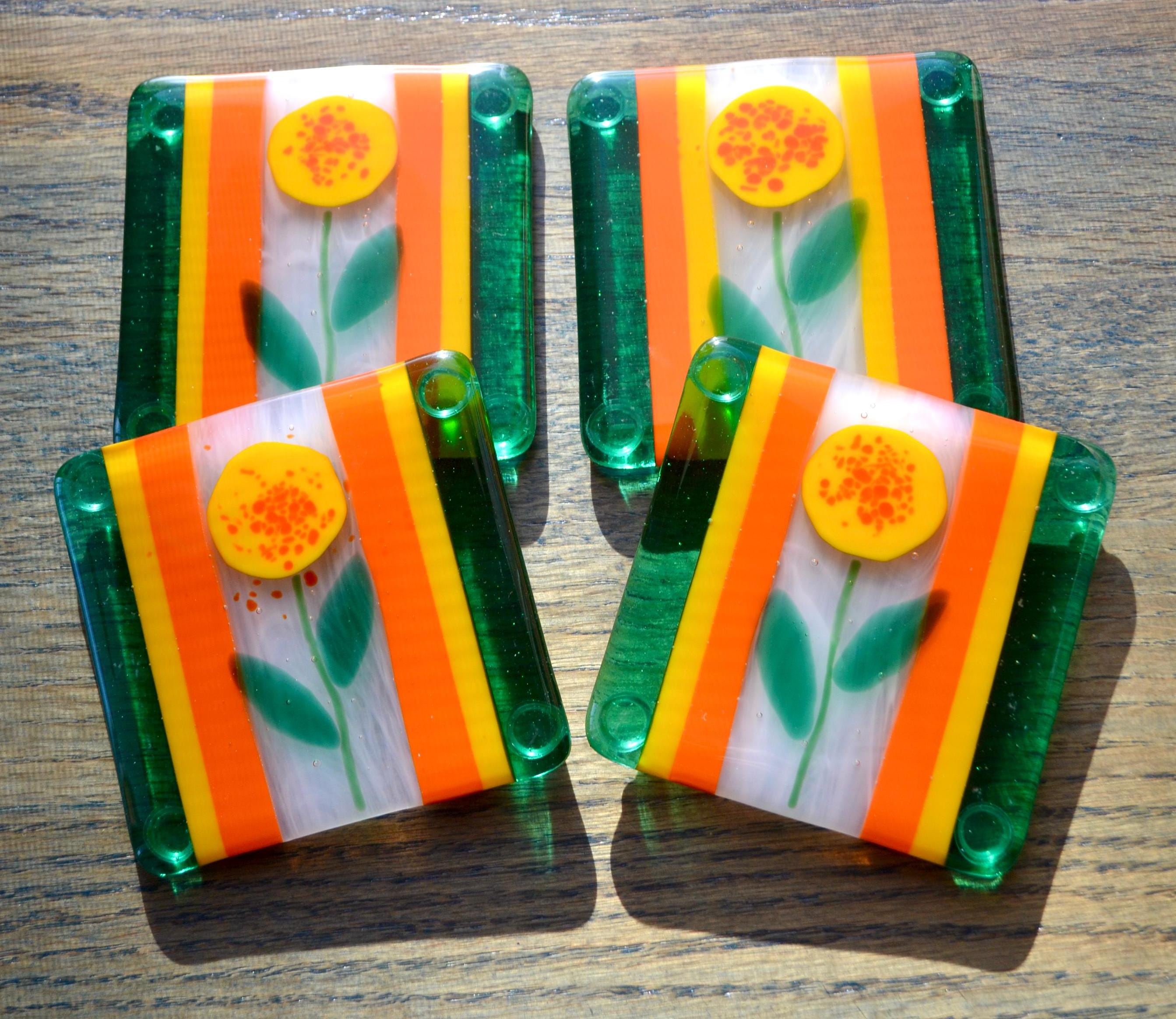 Sunshine Bloom Fused Glass Flower Coasters Spring Renewal Joy - Etsy