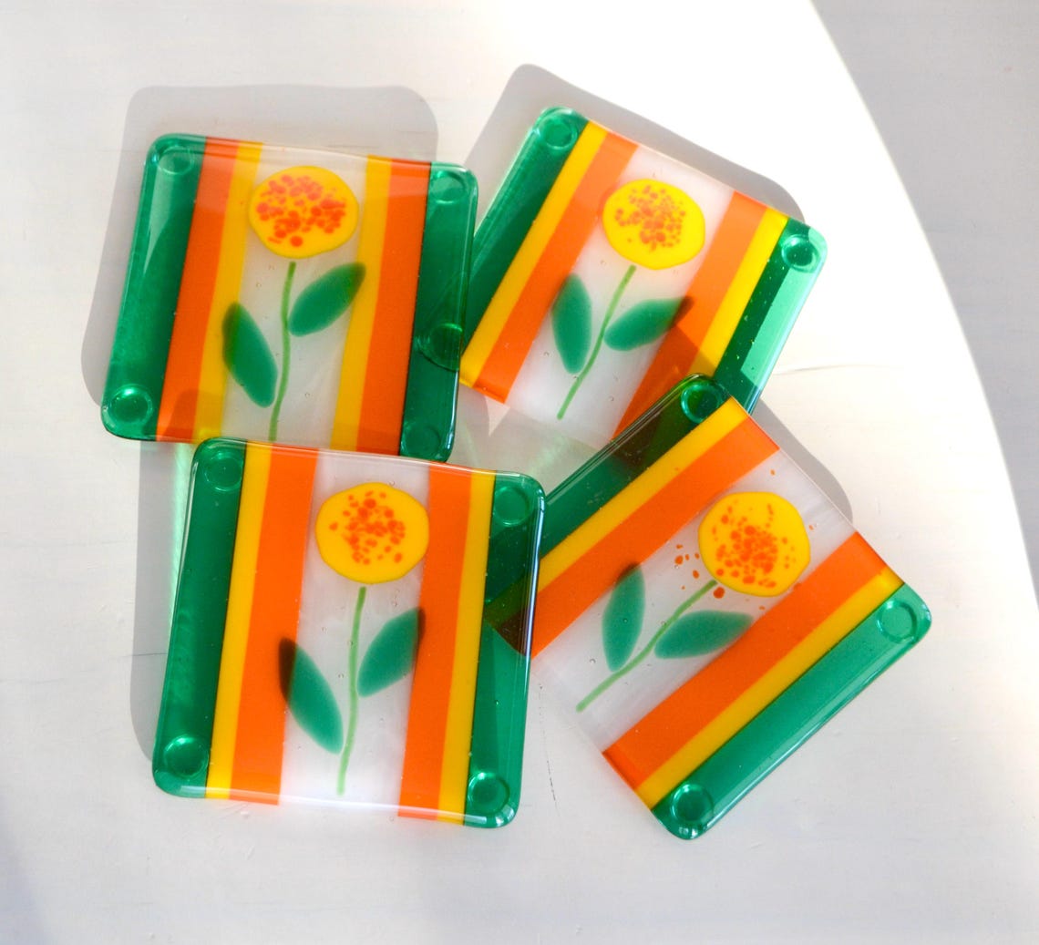 Sunshine Bloom Fused Glass Flower Coasters Spring Renewal Joy - Etsy