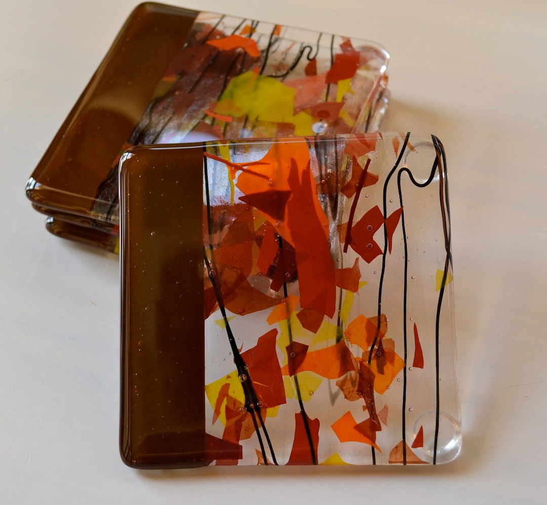 Falling Leaves Fused Glass Coasters - Etsy