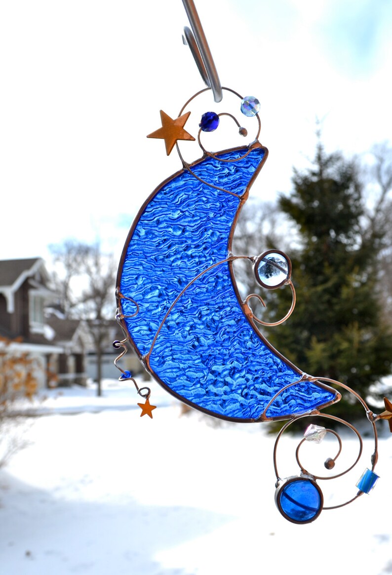 Moonlit Starry Night Stained Glass Suncatcher - Etsy
