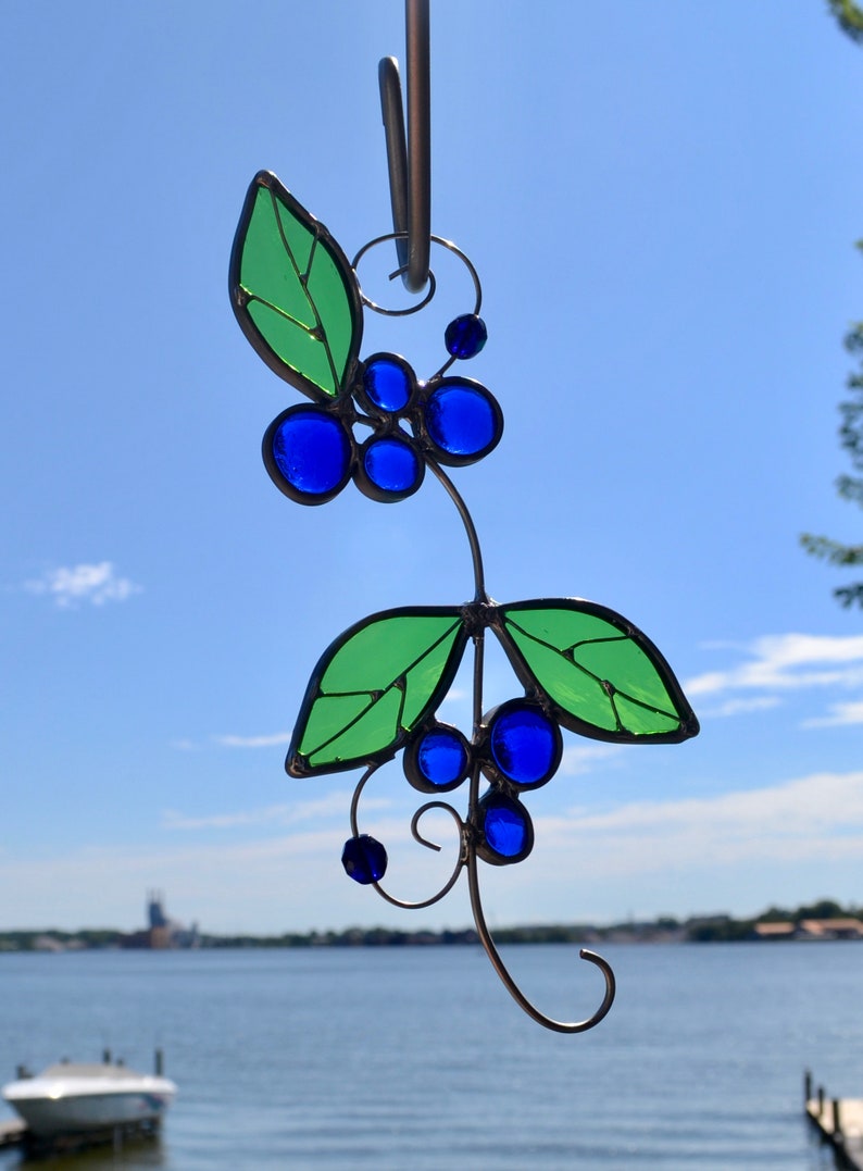 Michigan Blueberry Stained Glass Suncatcher: Summer Fruit Window Decor ...