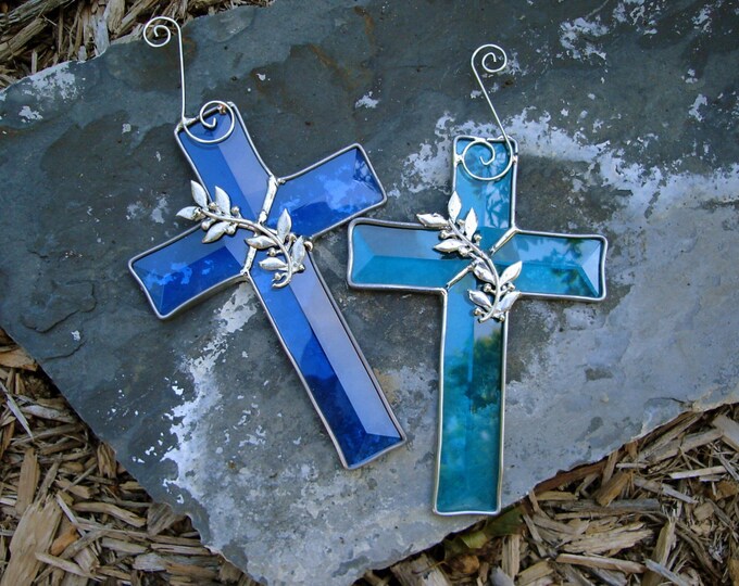 Stained Glass Cross Suncatcher in Soft Pink 100 - Etsy