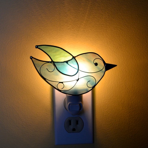 Blue Sky Songbird Stained Glass Nightlight - Etsy