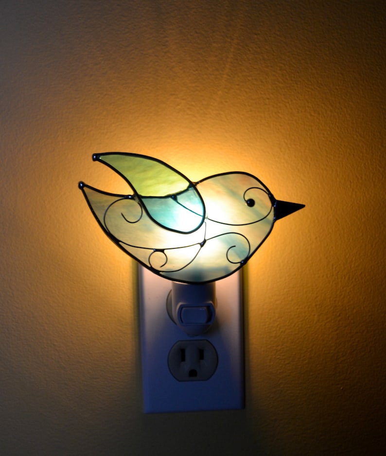 Blue Sky Songbird Stained Glass Nightlight - Etsy