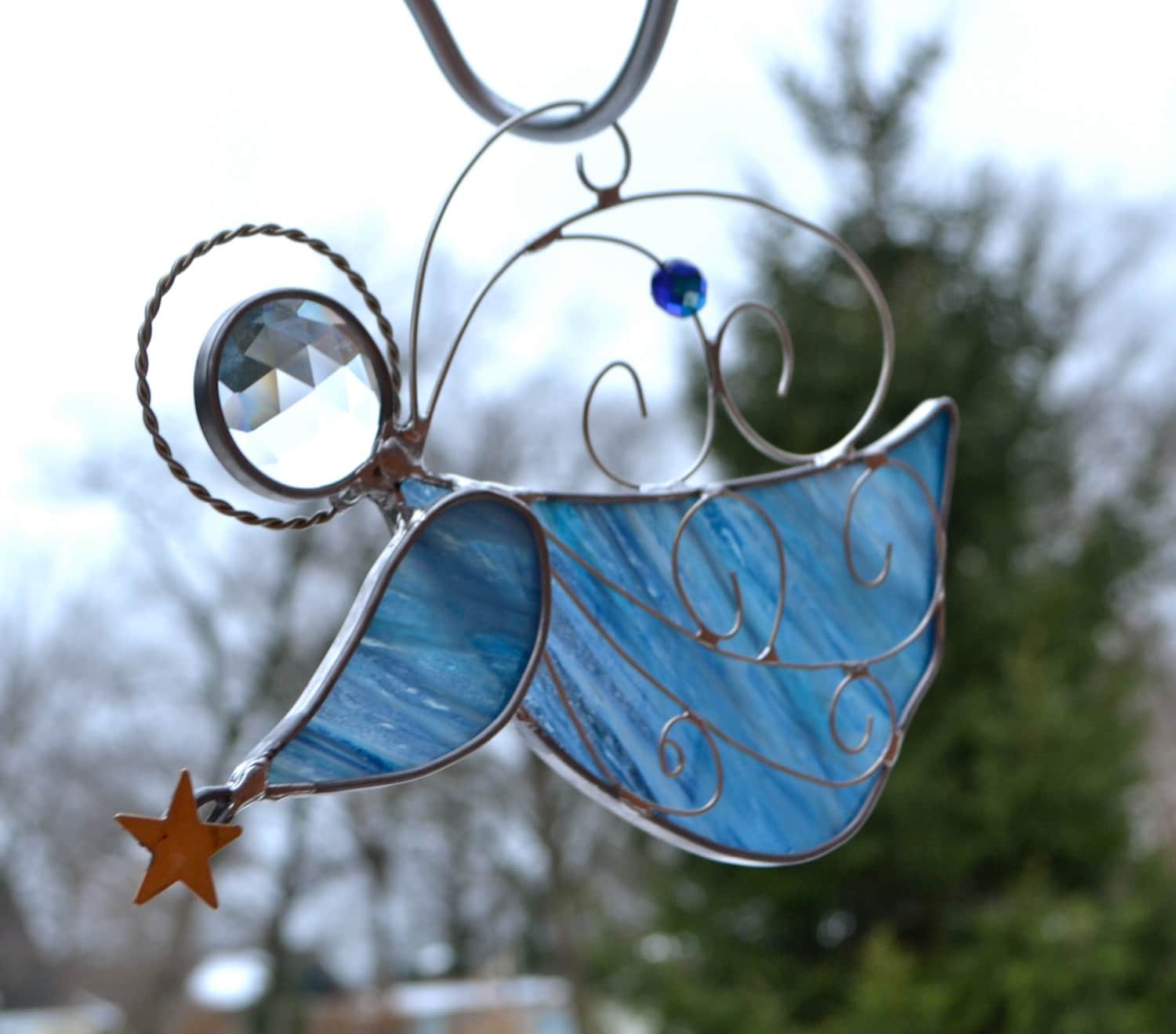 Guardian Angel Blue or Iridescent White Stained Glass Angel Suncatcher ...