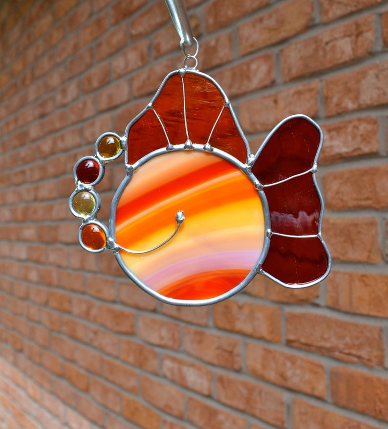 Grandpa's Fish in Red Orange Stained Glass Suncatcher - Etsy