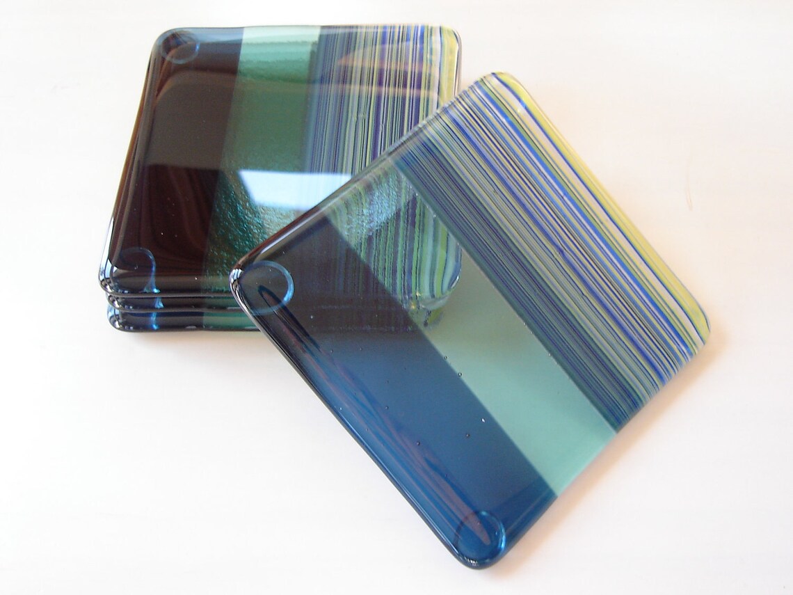 Shades of Atlantis Fused Glass Coasters | Etsy