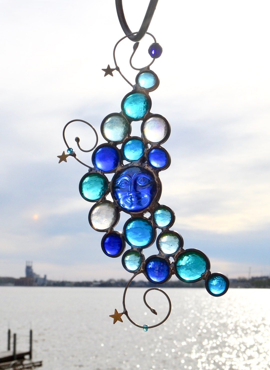 Super Blue Moon Face Stained Glass Suncatcher Celestial Mystical ...