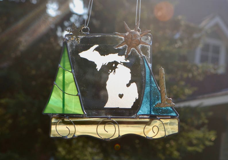 I love Michigan Stained Glass Suncatcher Great Lakes Upper | Etsy
