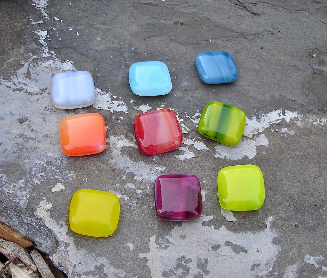 Flower Garden Fused Glass Magnets set of 9 With Tin - Etsy