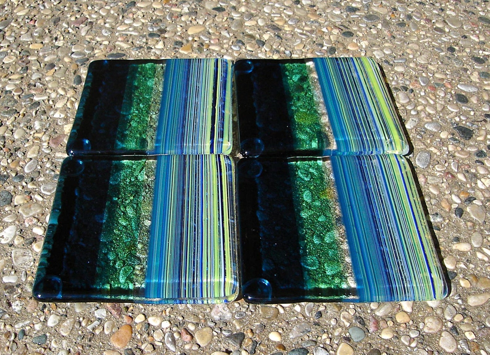 Shades of Atlantis Fused Glass Coasters | Etsy