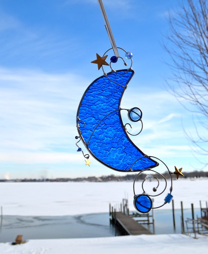 Moonlit Starry Night Stained Glass Suncatcher - Etsy