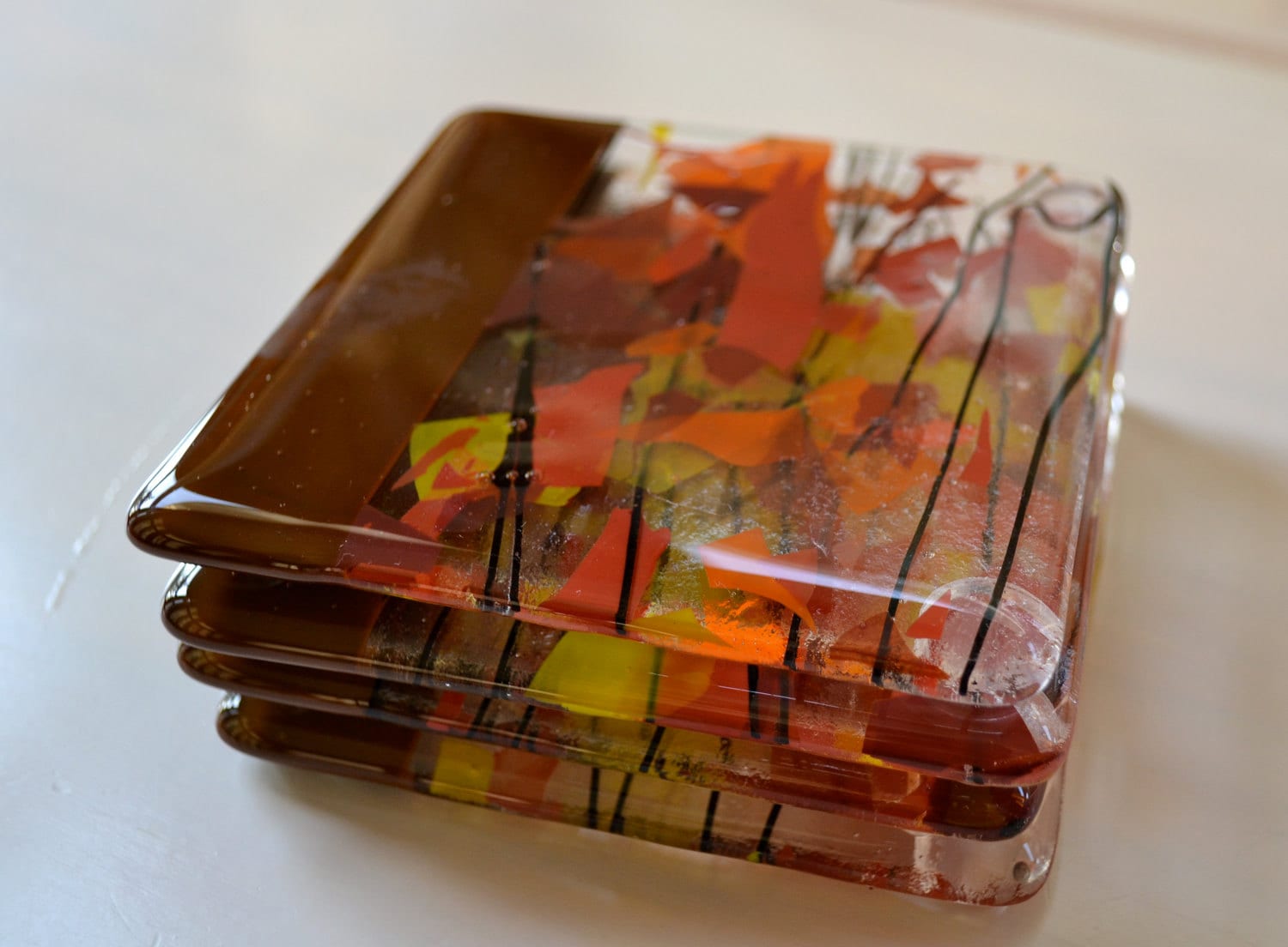 Falling Leaves Fused Glass Coasters - Etsy