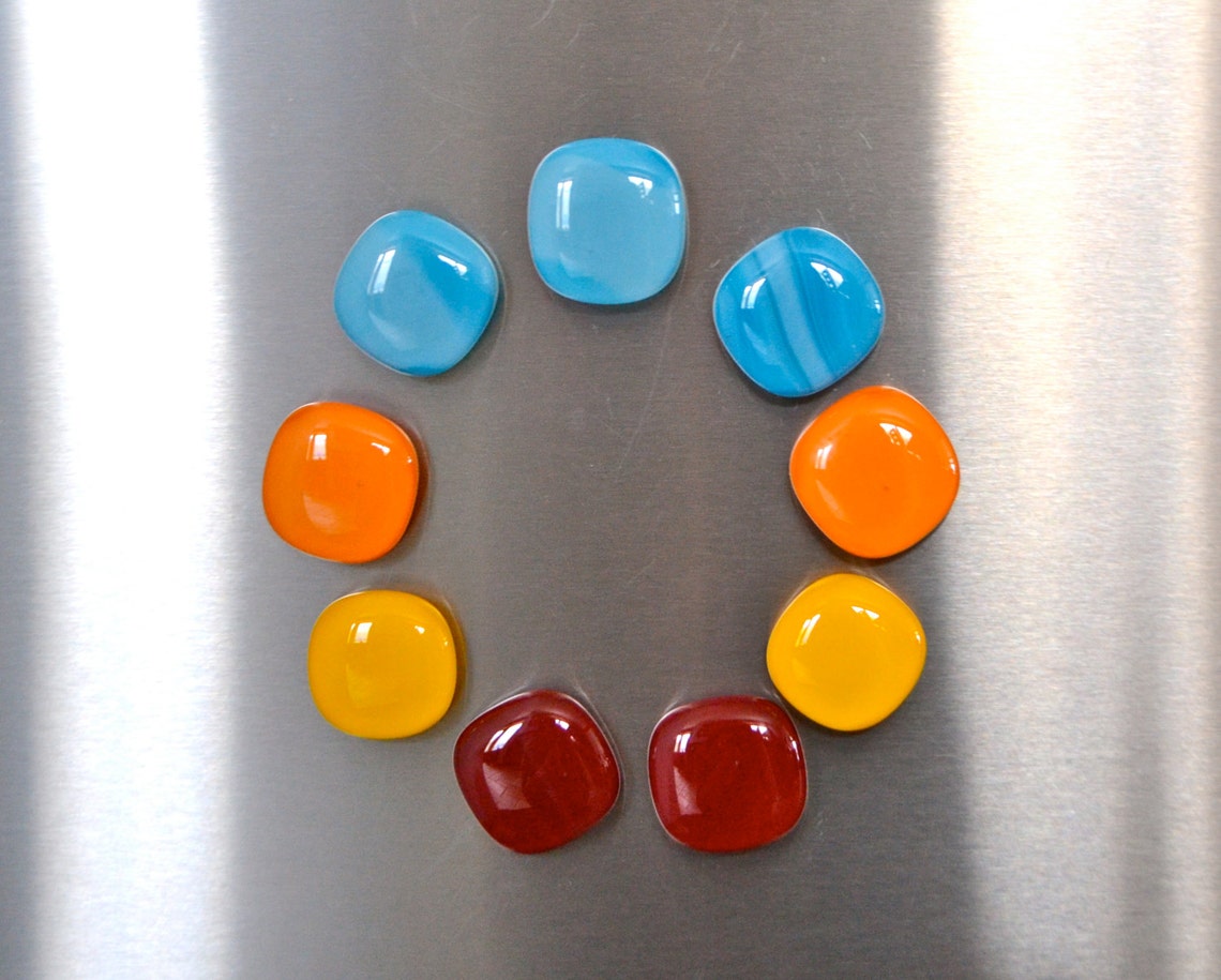 Retro Fused Glass Strong Magnets set of 9 With Tin - Etsy