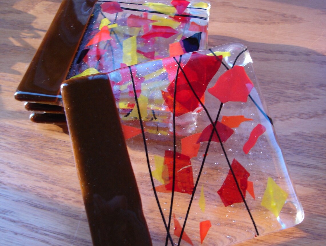 Falling Leaves Fused Glass Coasters - Etsy