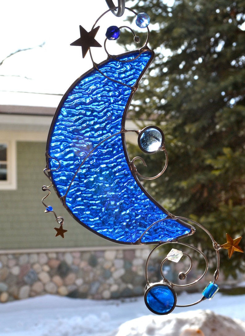 Moonlit Starry Night Stained Glass Suncatcher - Etsy