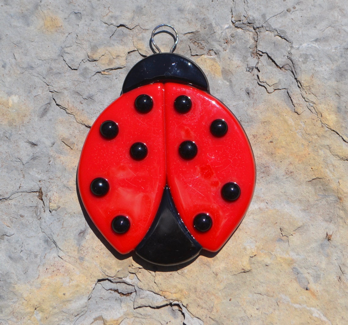 Ladybug Beetle Fused Glass Suncatcher Garden Bug Summer Red | Etsy