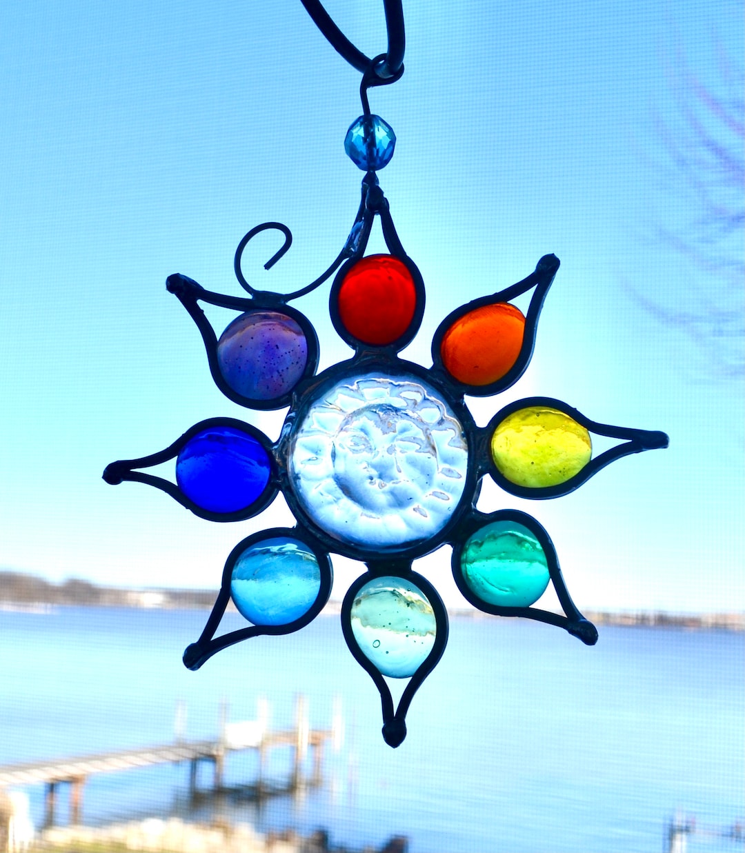 It's a NEW Day! Rainbow Sun Face Stained Glass Sun Catcher Suncatcher ...